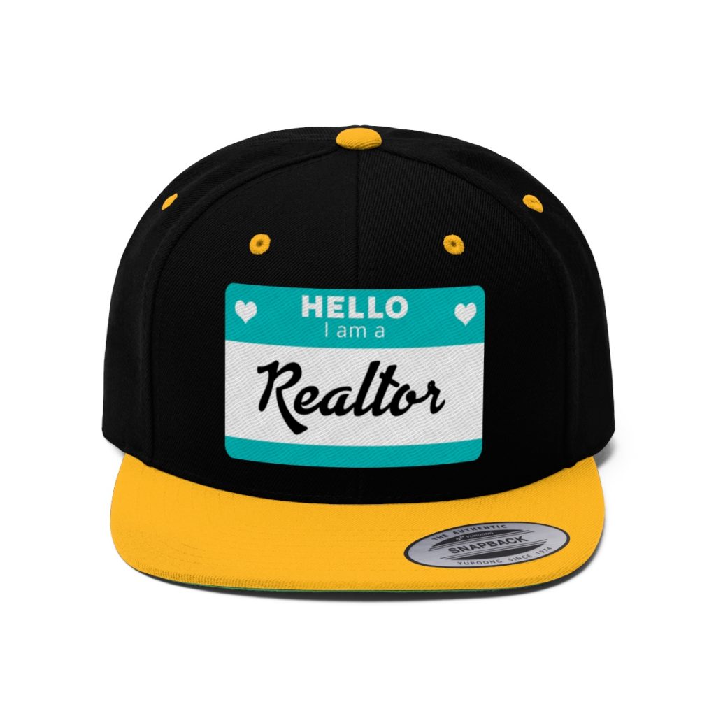 "Hello I'm a Realtor" name tag Unisex Flat Bill Hat | PhotoPropStudio